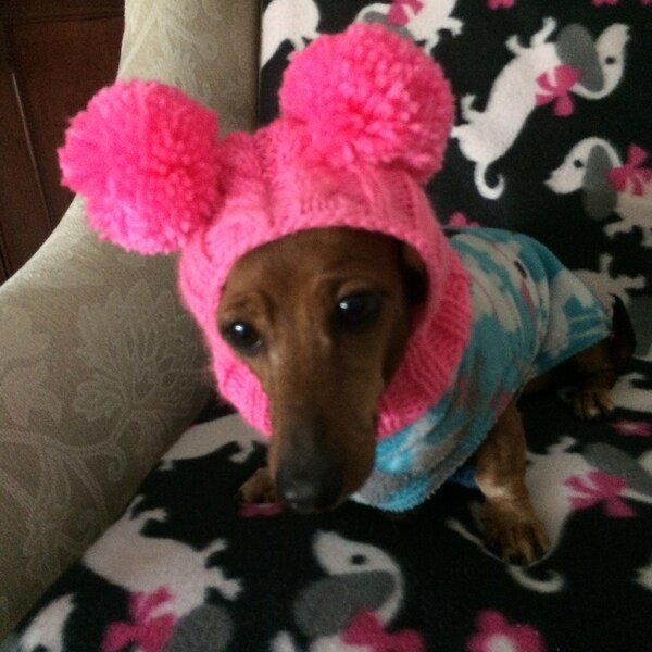 SMALL Dog Hat Balaclava Pom Pom Winter Snood Hood, Chihuahua Beanie ...