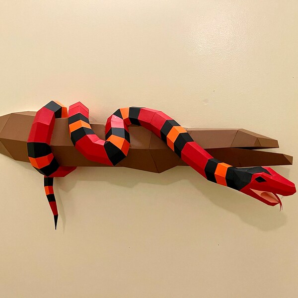 Papercraft Snake on a Branch, Scarlet King Snake Paper Craft 3D Model ...