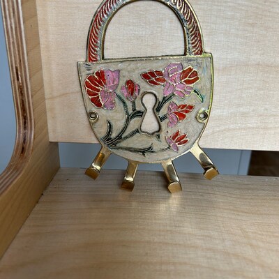 Padlock Shape Wall Mounted Hand Painted Ceramic Solid Brass Key Hooks ...