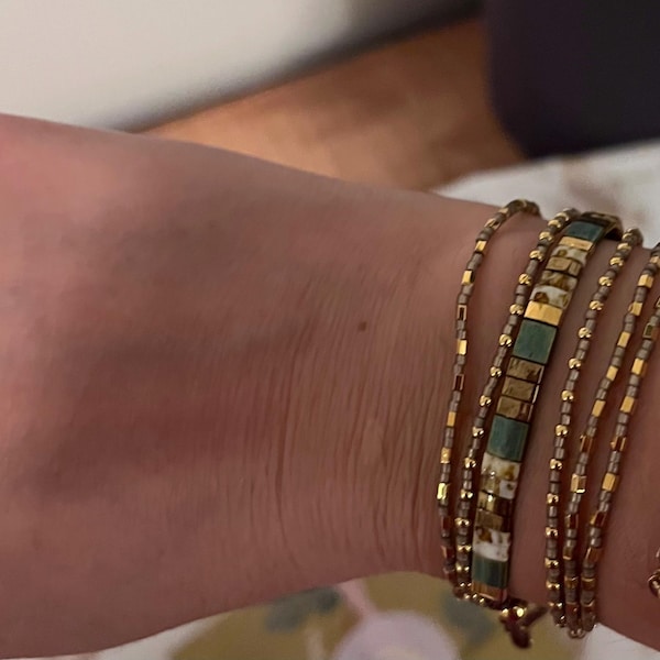 Stack of 3 Tila Beaded Bracelets, Colorful Large Square Beaded Bracelet ...