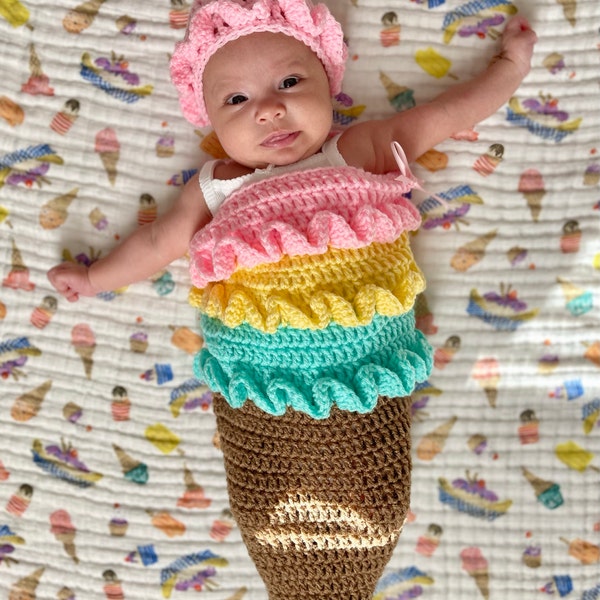Crochet (0-1M) Baby Ice Cream Cone Cocoon Set, Photo Prop Baby Gift - Etsy