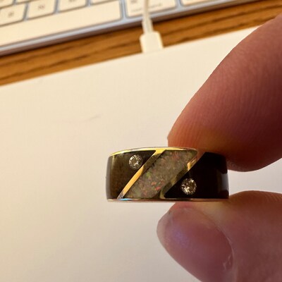 8mm Fumed Cherry Bentwood With Crushed Dark Green Opal and Rose Gold on ...