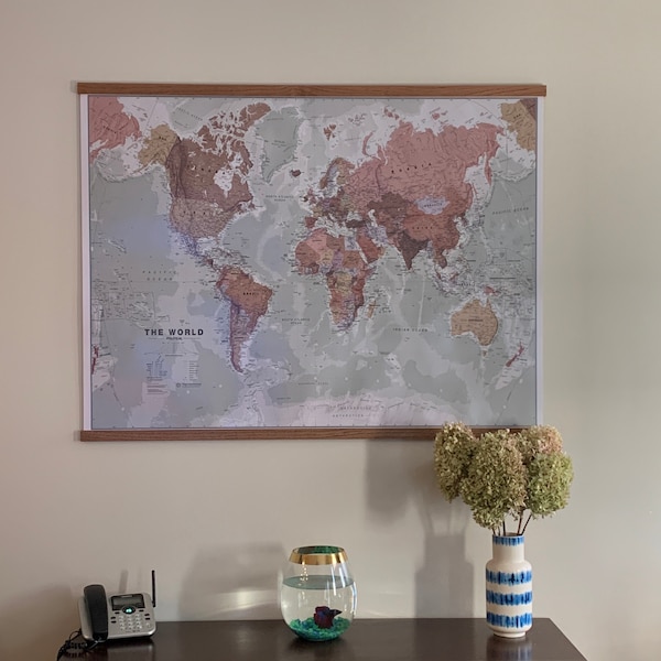 Executive Map of the World - Wall Hanging, Map, Home Decor, Push Pin ...