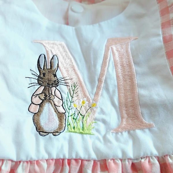Dress With Rabbit Embroidery, Girls Easter Dress, Monogrammed Easter ...