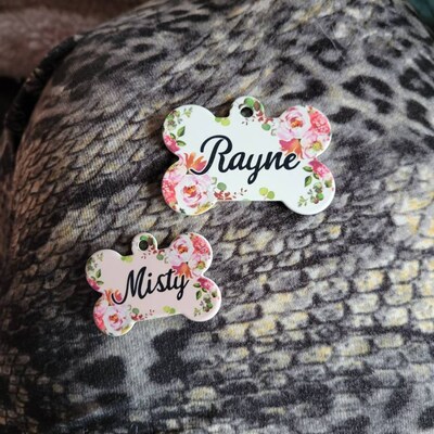 Pretty Dog Tag for Dog, Pink Flowers Dog Tag, Dog Name Tag, Dog Tag ...