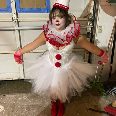 CLOWN COLLAR Red and White Stripes Fancy Dress Layered Ruff Neck Ruffle ...
