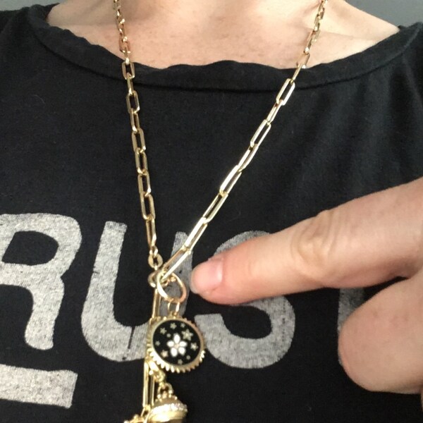 14K Solid Gold Enhancer Round Charm Pendant Lock (real 14K Solid Gold Durable Chain Connector ...