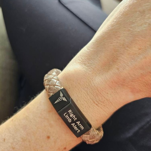 Red Medical Alert ID Bracelet With Soft Leather - Personalised, Any ...