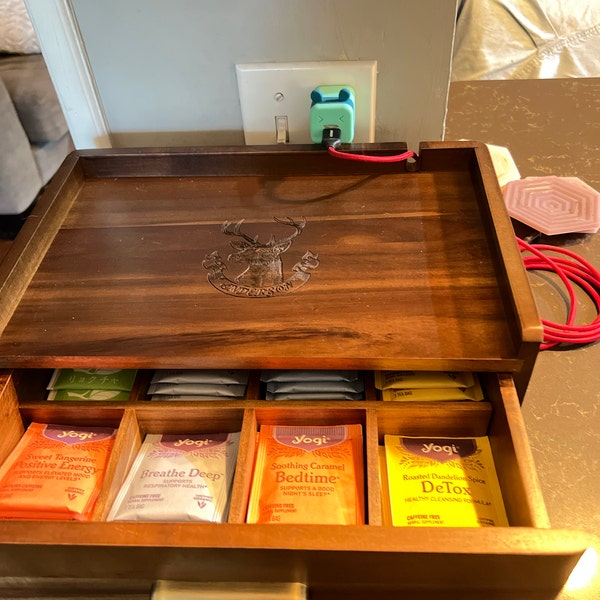 Custom Engraved Tea Organizer - Personalized Tea Box With Drawer for ...