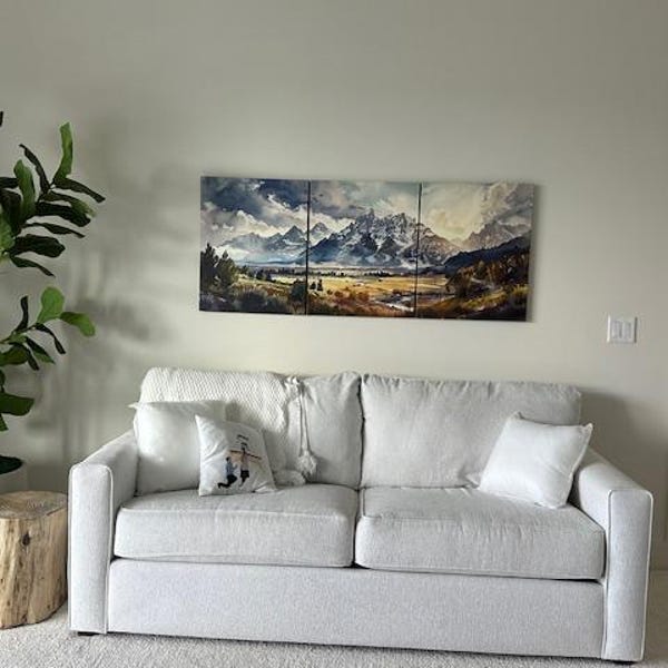 Grand Teton National Park Watercolor Print: Wyoming Mountain Panorama ...