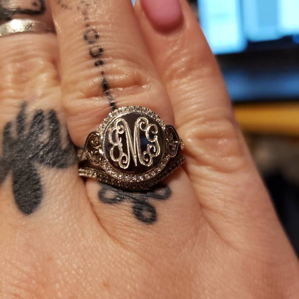 Monogram Sterling Silver Ring, Monogram Ring, Monogram Circle Ring - Etsy