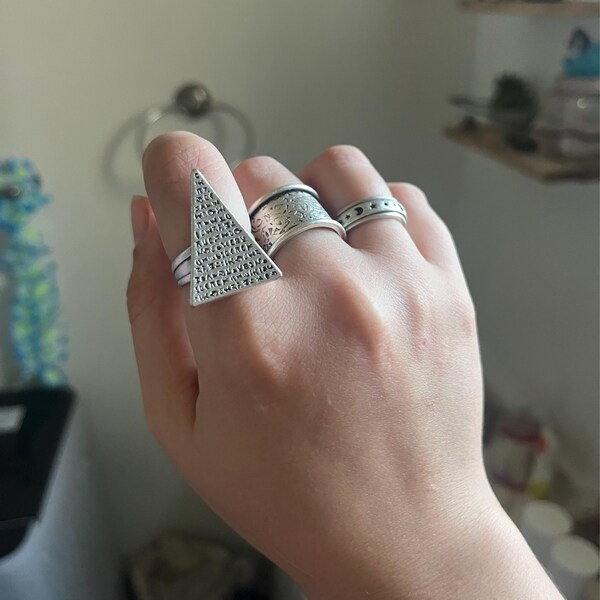 Boho Hippie Adjustable Rings. Gothic Unisex Rings. Silver Chunky Ring ...