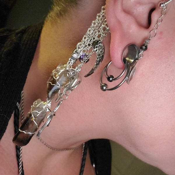 Luna Raven Ear Cuff With Purple Quartz Crystal, Bird Skull Ear Cuff ...