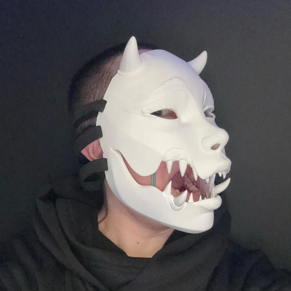 Articulated Kuchisake Mask – Japanese Hannya Demon Cosplay, Movable Jaw ...