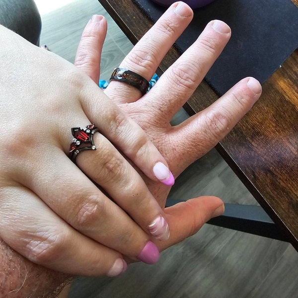 Natural Garnet & Red Fire Opal Couples Ring Set- His and Hers Matching ...