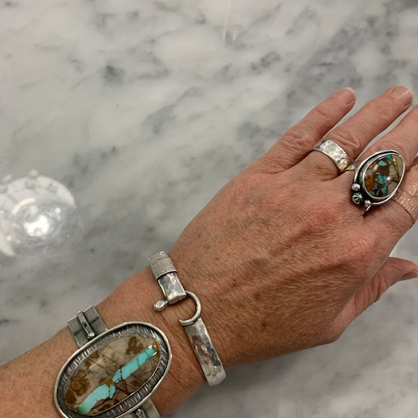 Royston Boulder/ribbon Turquoise Handcrafted Sterling Silver Ring Size ...