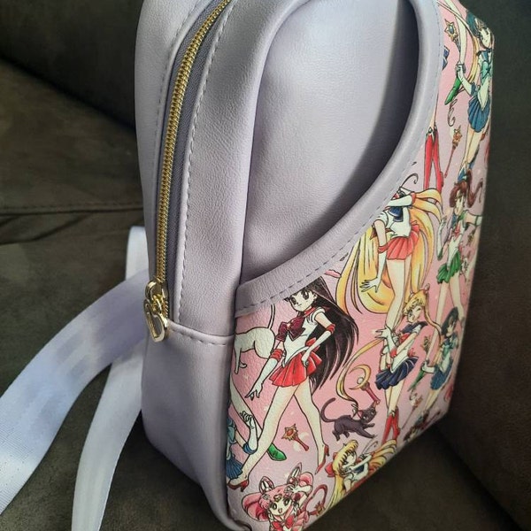 Pink Kawaii Characters Vinyl Sling Bag - Spacious Backpack Purse ...