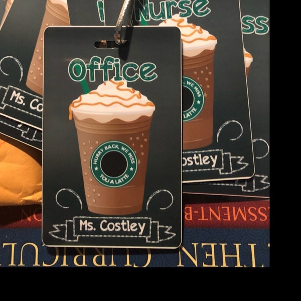 Coffee Theme Classroom Hall Passes for Teachers, Personalized, Set of ...