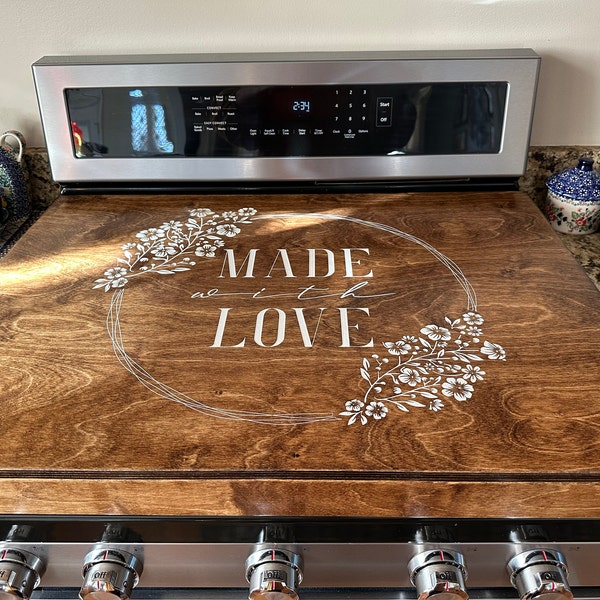 Engraved Made With Love Stove Cover, Floral Wreath Noodle Board ...