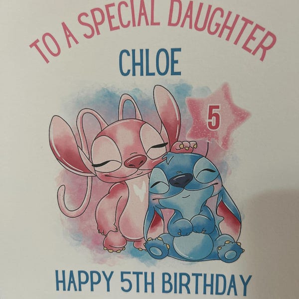 Personalised Stitch Birthday Card, Daughter Card, Sister Card, Friend ...