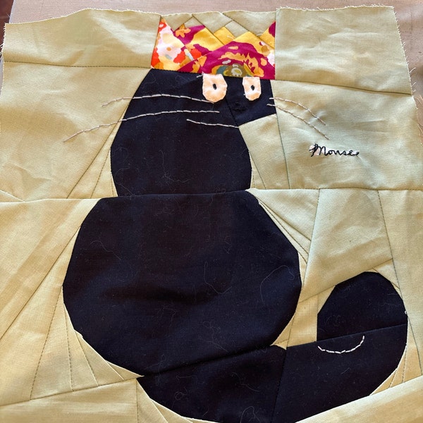 Cute Cat Quilt Block Pattern - Kitty Quilt Block | Animal Quilt Block ...
