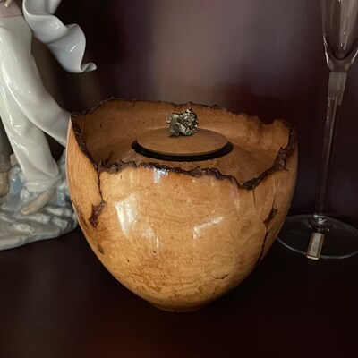 Large Handmade Wooden Urn Made of Alder Burl Inlayed With Calcite and ...