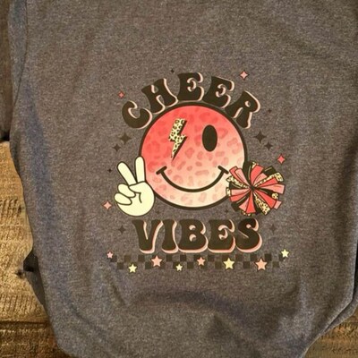 Cheer Vibes Pink Smiley Face DTF Transfers, Ready to Press, T-shirt ...