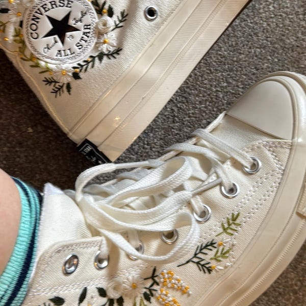 Custom Embroidered Wedding Converse, White Flowers Embroidered Sneakers ...