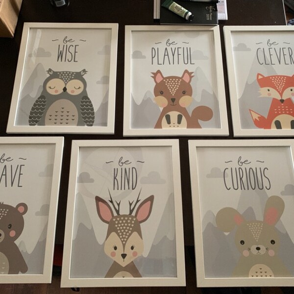 Woodland Nursery Wall Art, Set of 6 Animal Prints, Be Brave Be Kind ...