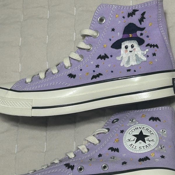 Custom Embroidered Converse Shoes, Cute Magic Ghost Embroidered Shoes ...