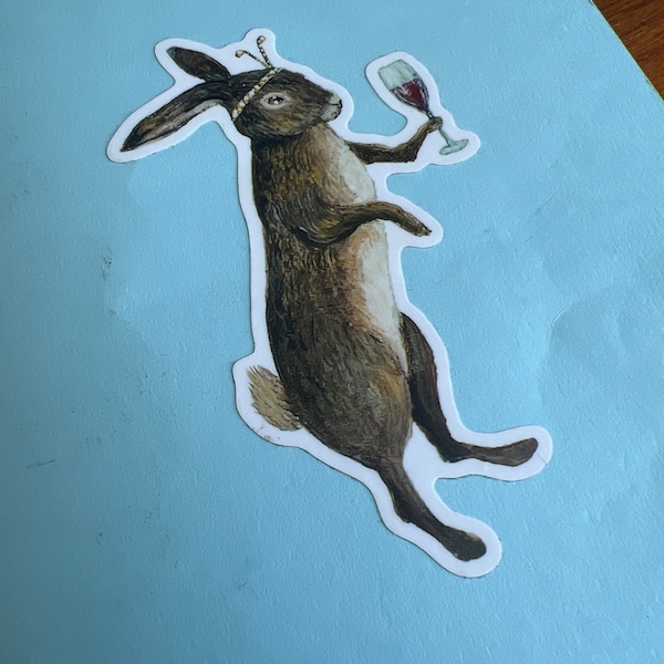 Cute Bunny Sticker – Wine Drinking Rabbit – Whimsical Animal Vinyl ...