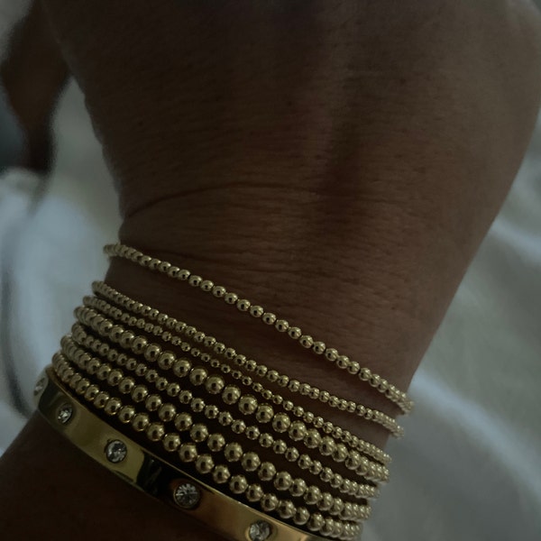 Gold Bead Bracelet 2mm Gold Bead Bracelet | Gold Bead Bracelet Stack ...