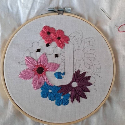 Initial Embroidery Kit Floral Embroidery Kit - Etsy