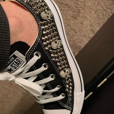 Studded Converse Shoes, Skulls Brand New Converse Low Top Shoes, Silver ...