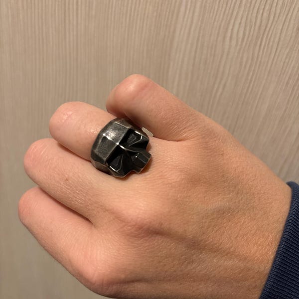 Gothic Runes Viking Engraved Ring, Dimple Encaved Pattern Ring, Black ...