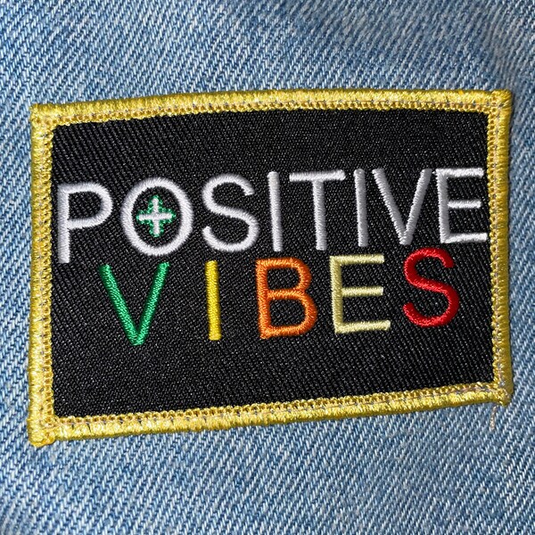 Motivational Emblem "positive Vibes" Colorful Patch With Metallic Gold ...