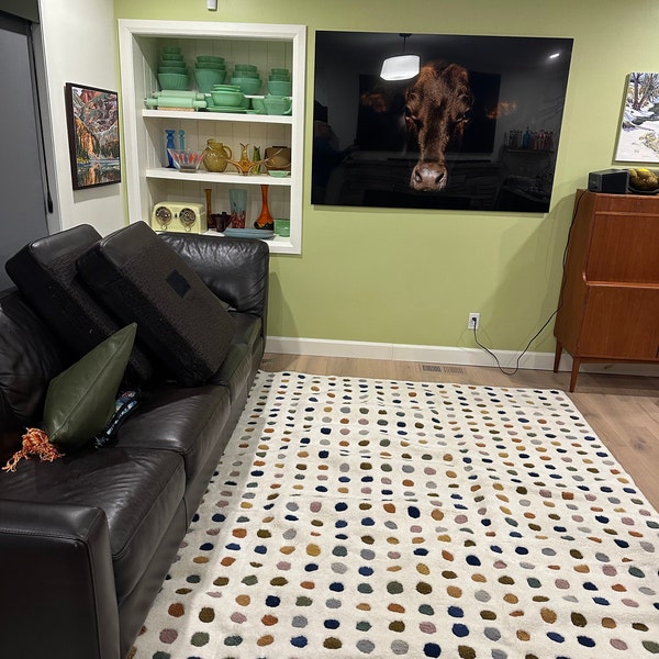 Modern Handwoven Wave Pattern Wool Shag Rug, Soft Wool Minimalist ...