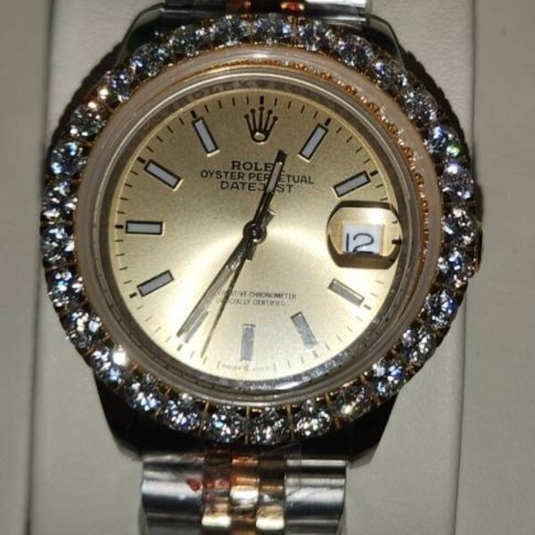 15 Pointer Customised Yellow Bezel for Datejust Watch Moissanite 36MM ...