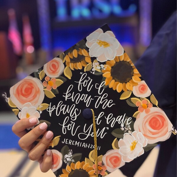 Customizable Floral Grad Cap Decoration Self-adhesive Sunflower Florals ...