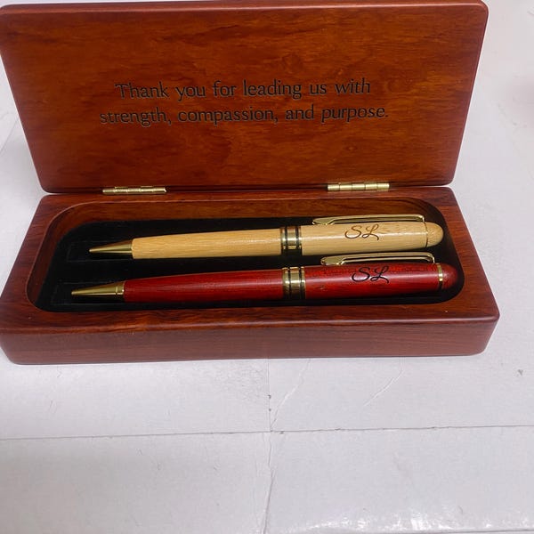Engraved Wooden Pen Set Monogramed Pen Case Rosewood Pen Box Pen ...