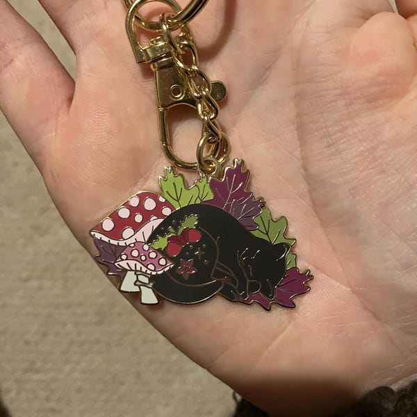 Trio of Cats Keychain Black Cat Keychain Celestial Keychain Sleeping ...