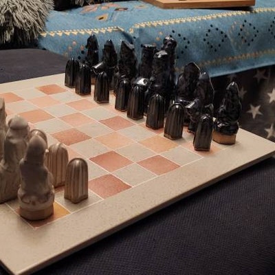 Hand Carved Animal Chess Set 14 Inch With Banana Fibre Pieces Box - Etsy