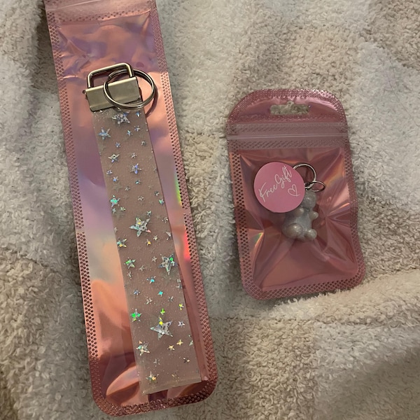 Transparent Jelly Key Fob | Holographic Stars Wristlet | Keychain | Key ...