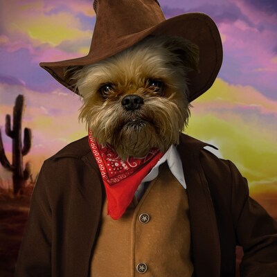 Custom Cowboy Pet Portrait . Custom Cowboy Animal Portrait . Cowboy ...