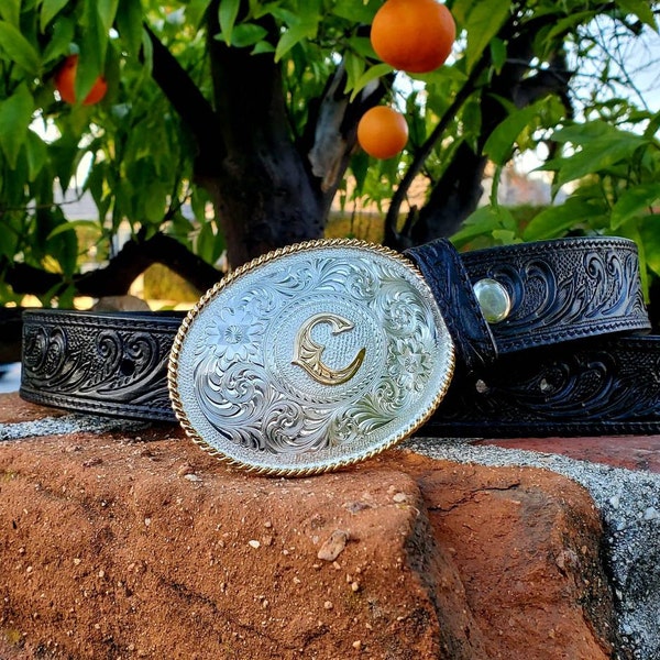 Tooled Western Floral Engraved Leather Belt 100% Genuine Full Grain ...