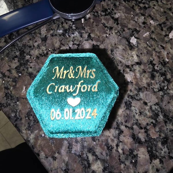 Personalised Emerald Green Velvet Ring Box, Double Ring, Wedding ...