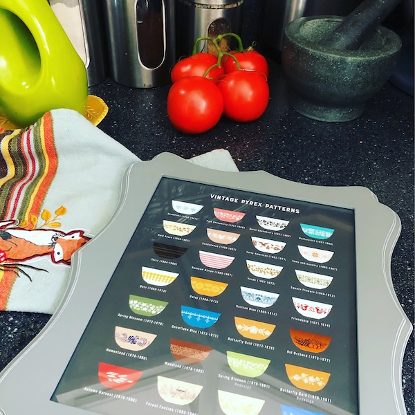Vintage Pyrex Patterns Chart Print, 28 Retro Kitchen Wall Art, Mid ...