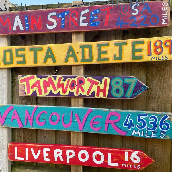 6 X Destination Signs, Directional Travel Arrow, Mileage Destination ...