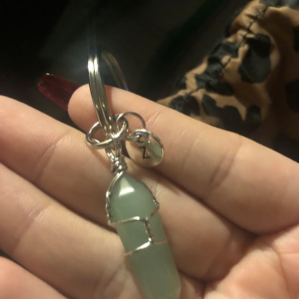 Crystal Keychain With Initial, Wire Wrapped Stone Key Ring Gift New Car ...