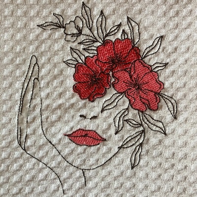 Lady With Flowers Embroidery Design, Line Art Embroidery File - Etsy